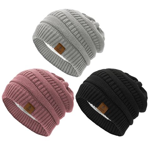 American Trends Womens Knit Beanie Winter Thick Solid Fleece Lined