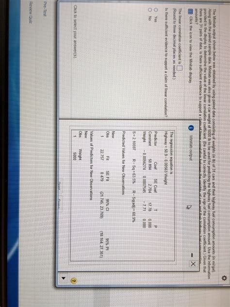 Solved The Minitab Output Shown Below Was Obtained By Using Chegg Com