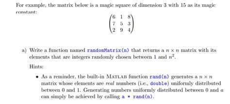 Solved Using Matlab 1 A Magic Square Is A N × N Matrix