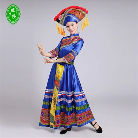新款广西三月三壮族舞蹈服装成人演出服少数民族壮族跳舞表演服女 花瓣网