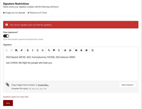 Signature Restrictions Site Usage Bug Reports And Suggestions