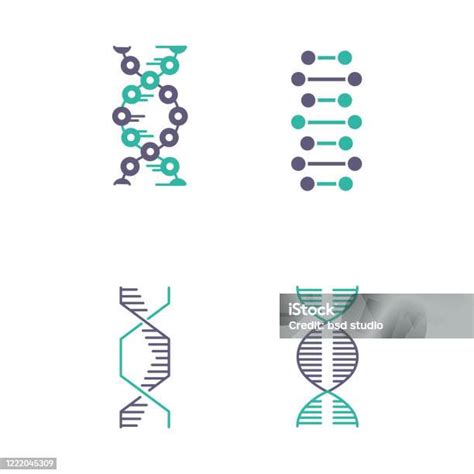 Dna 나선형 체인 보라색과 청록색 색상 아이콘 세트 데옥시리보핵 핵산 나선 염색체 분자 생물학 유전 코드 게놈 유전학 의학 격리된 벡터 일러스트레이션 0명에 대한 스톡