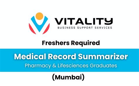 Vitalitybss Hiring Freshers As Medical Records Summarizer