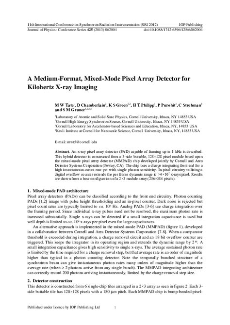 Pdf A Medium Format Mixed Mode Pixel Array Detector For Kilohertz X Ray Imaging