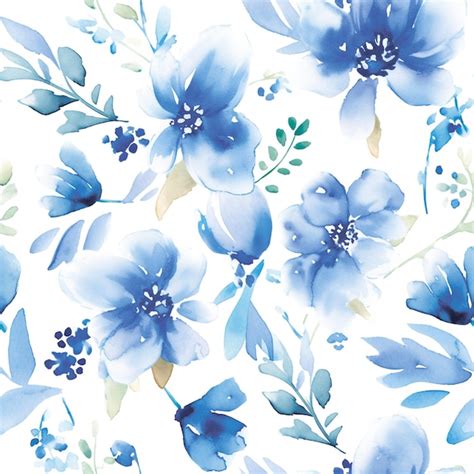 Premium Photo Blue Flowers Watercolor Seamless Patterns