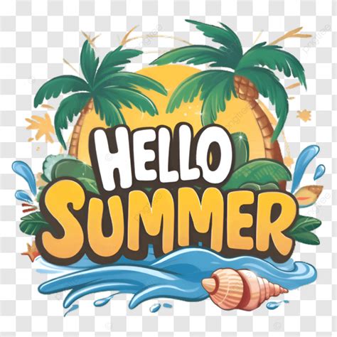 안녕 여름 타이포그래피 패션 벡터 티셔츠 디자인 야자수 태양 물 조개를 가진 남성과 여성을 위한 디자인 여름 여름 타이포그래피 안녕하세요 여름 Png 일러스트 및