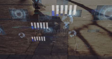 Animation Of Radars Globes Graphs Computer Language Over Low Section