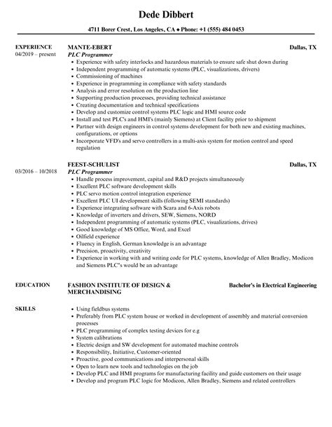 PLC Programmer Resume Samples Velvet Jobs