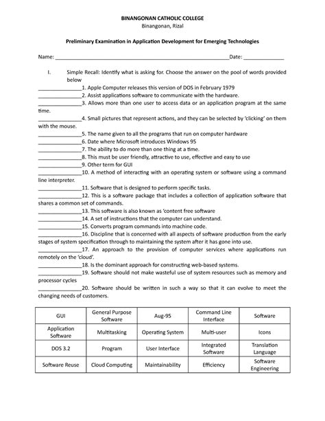 Prelim Exam In App Dev Binangonan Catholic College Binangonan Rizal Preliminary Examination