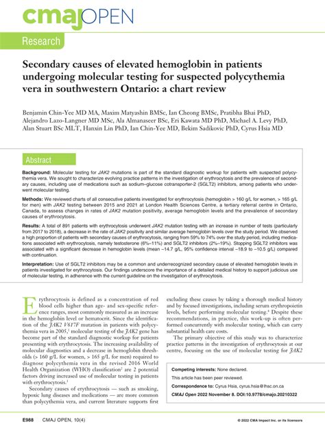 Pdf Secondary Causes Of Elevated Hemoglobin In Patients Undergoing