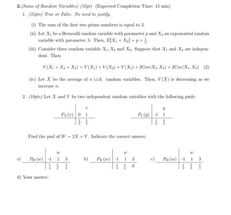 Solved 2 Sums Of Random Variables 35pt Expected