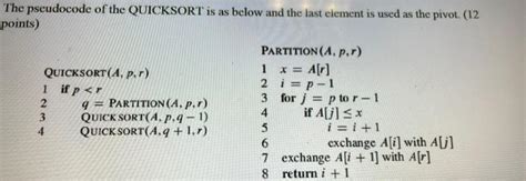 Solved The Pseudocode Of The Quicksort Is As Below And The