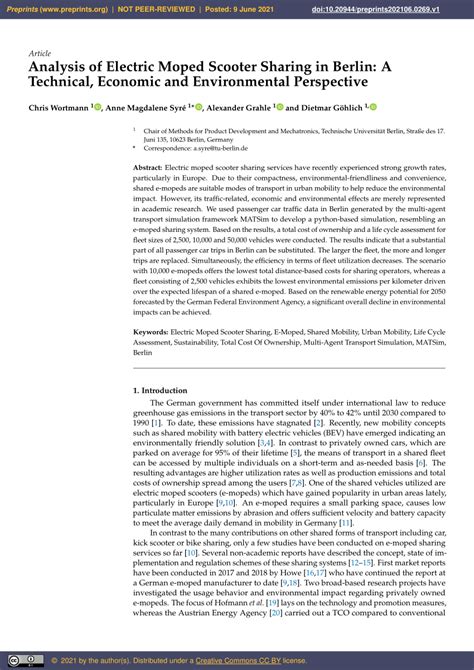 Pdf Analysis Of Electric Moped Scooter Sharing In Berlin A Technical