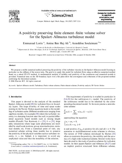 Pdf A Positivity Preserving Finite Elementfinite Volume Solver For The Spalartallmaras