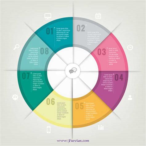 فایل اینفوگرافیک دایره ای هشت بخشی لایه باز پارشن