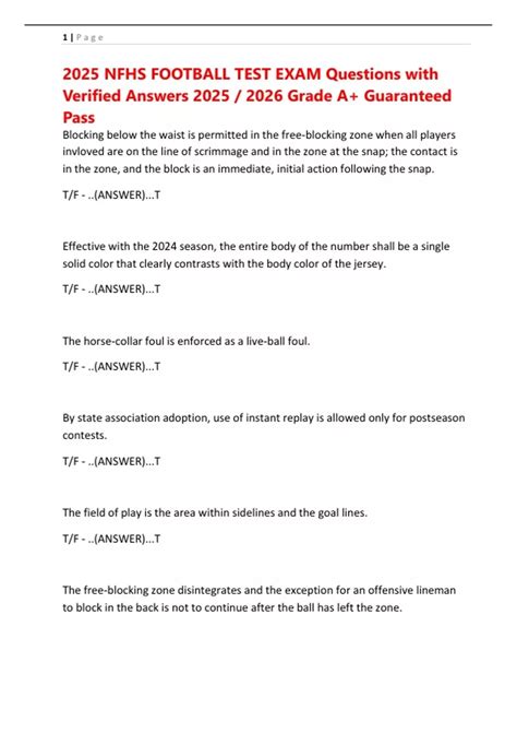 2025 Nfhs Football Test Exam Questions With Verified Answers 2025