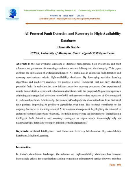 Pdf Ai Powered Fault Detection And Recovery In High Availability