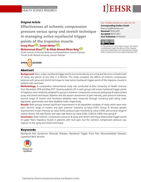 Pdf Effectiveness Of Ischemic Compression Pressure Versus Spray And