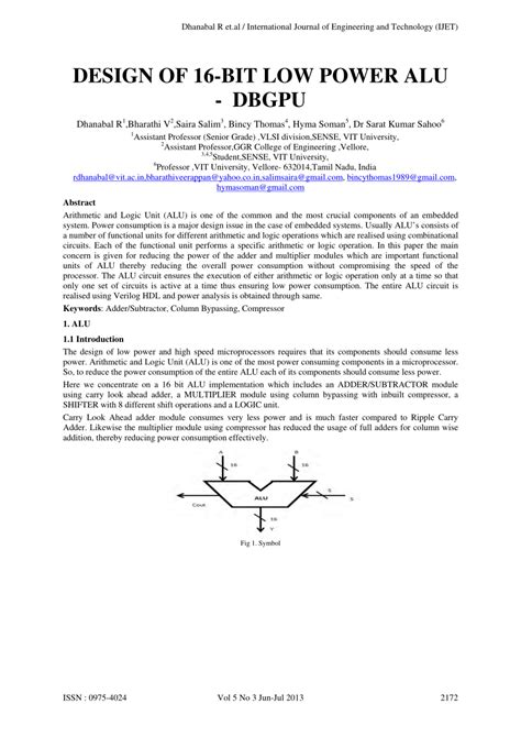 Pdf Design Of 16 Bit Low Power Alu Dbgpu