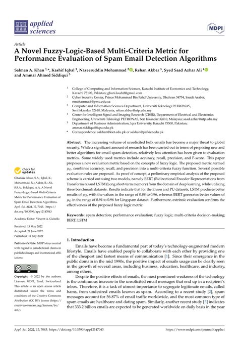 Pdf A Novel Fuzzy Logic Based Multi Criteria Metric For Performance Evaluation Of Spam Email