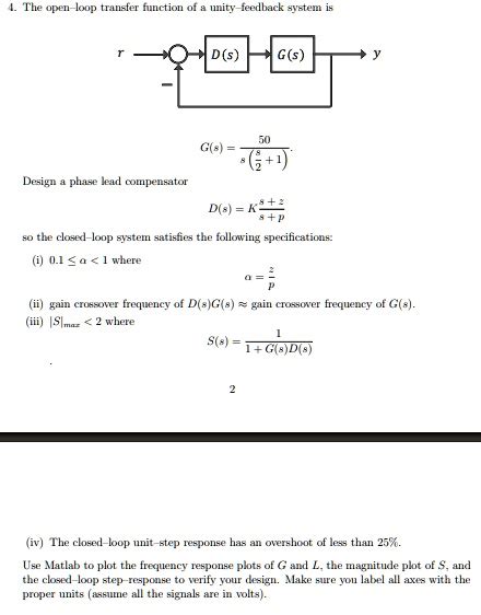 solved the open loop transfer function of a unity feedback system is