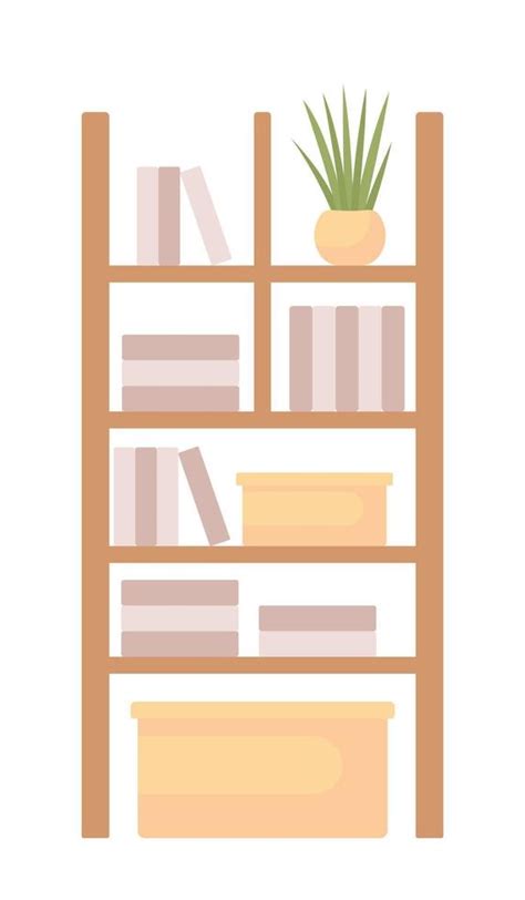 Shelving Unit With Stuff Semi Flat Color Vector Object Rack For Office Editable Element Full