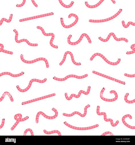 Worms Character Seamless Pattern Pink Earthworm Collection Vector Isolated On White Stock
