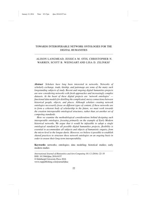 Pdf Towards Interoperable Network Ontologies For The Digital Humanities