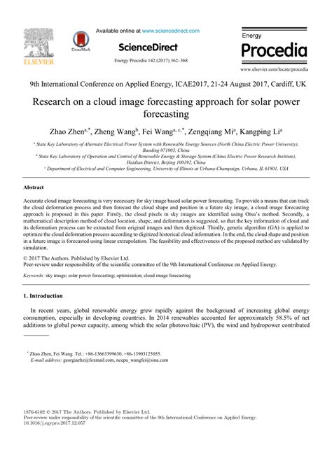 PDF Research On A Cloud Image Forecasting Approach For Solar Power Forecasting