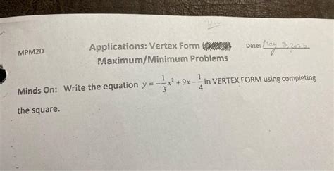 Solved MPM D Maximum Minimum Problems Minds On Write The Chegg