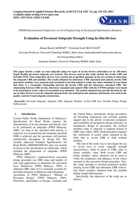 Pdf Evaluation Of Pavement Subgrade Strength Using In Situ Devices
