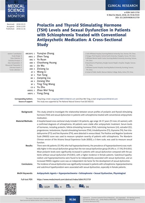 Pdf Prolactin And Thyroid Stimulating Hormone Tsh Levels And Sexual
