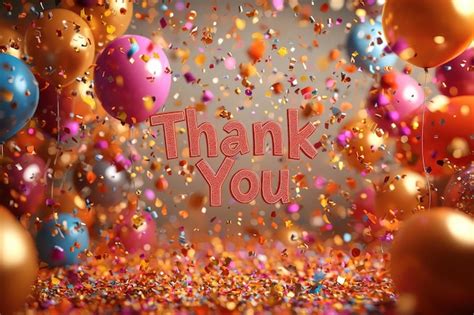 Colorful Thank You Message With Festive Balloons And Confetti Premium