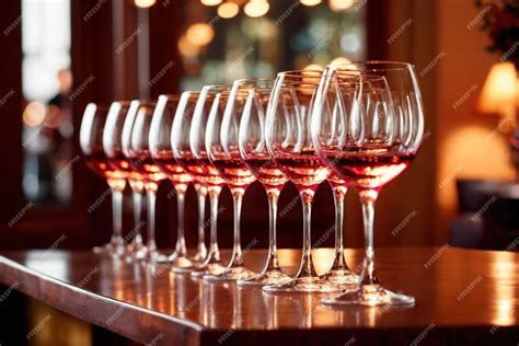 Row Of Wine Glasses In Restaurant Or Dinner Party Elegant Luxury
