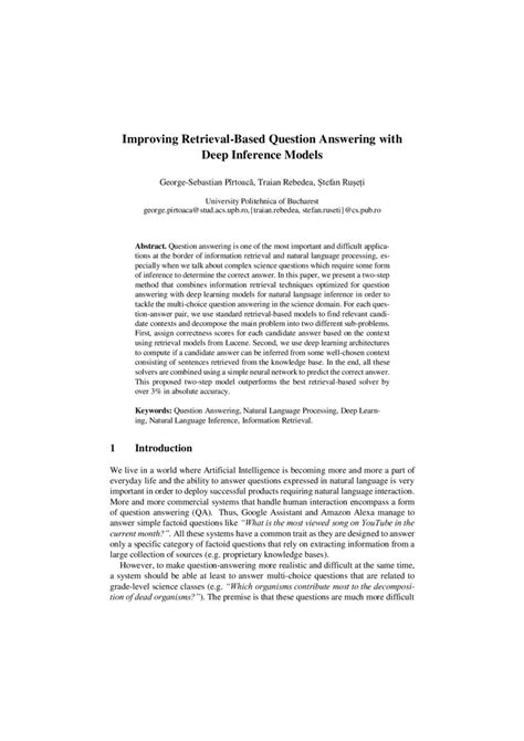 Improving Retrieval Based Question Answering With Deep Inference Models Deepai