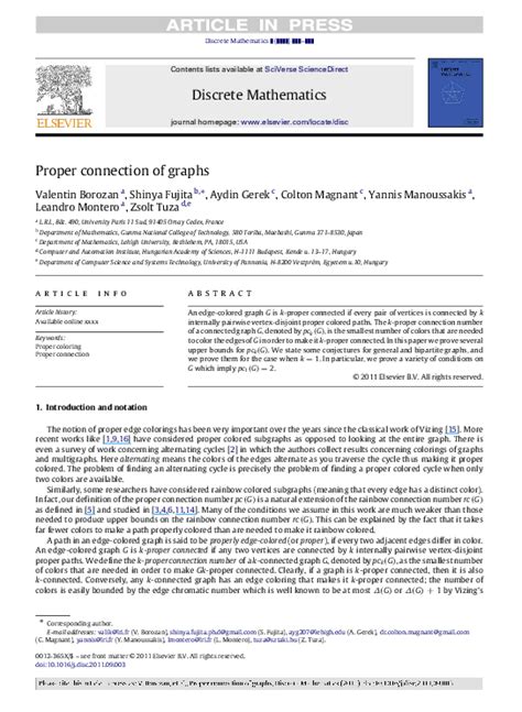 Pdf Proper Connection Of Graphs