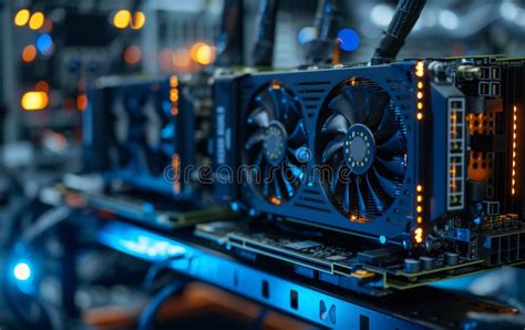 Computer Motherboard And Processor Unit Fan Rotating And Cooling System Close Up Photo With