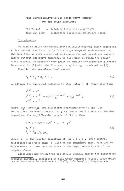 Pdf Flux Vector Splitting And Runge Kutta Methods For The Euler Equations