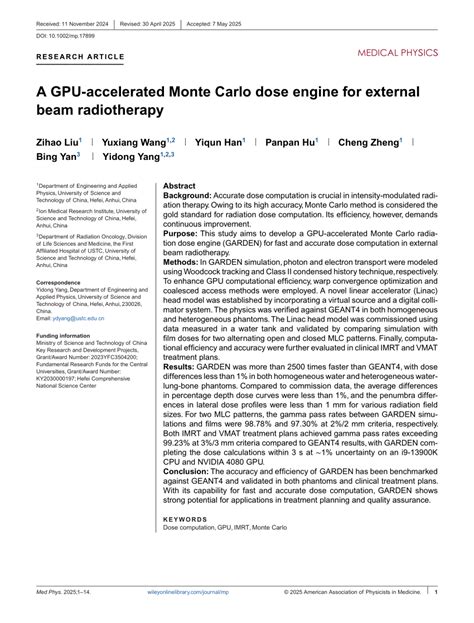 A Gpu‐accelerated Monte Carlo Dose Engine For External Beam Radiotherapy Request Pdf