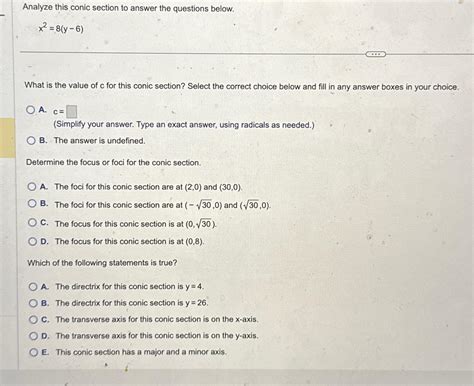 Solved Analyze This Conic Section To Answer The Questions