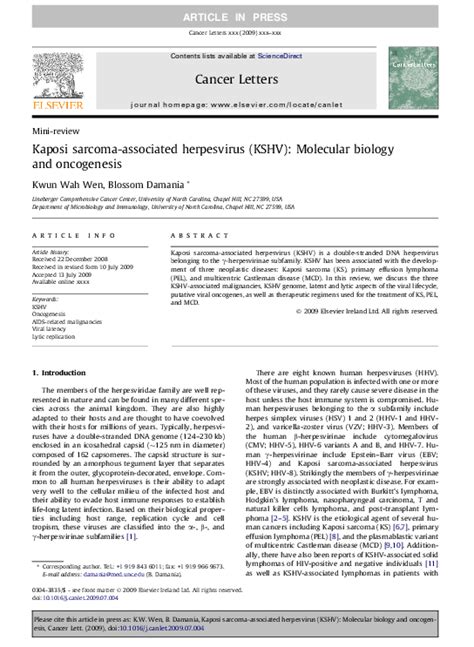 Pdf Kaposi Sarcoma Associated Herpesvirus Kshv Molecular Biology
