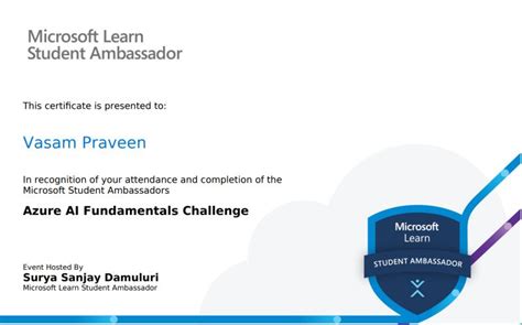 Azureai Microsoftlearn Ai Certification Continuouslearning Linkedinlearning Vasam Praveen