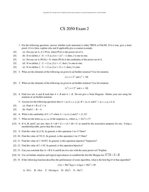 Exam 2 Questions For Introduction To Discrete Mathematics Cs 2050