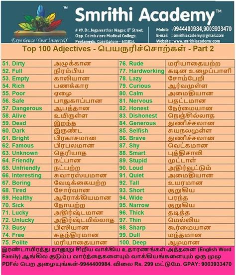 அதிகம் பயன்படுத்தப்படும் பெயருரிச்சொற்கள் பகுதி 2 Most Used Adjectives