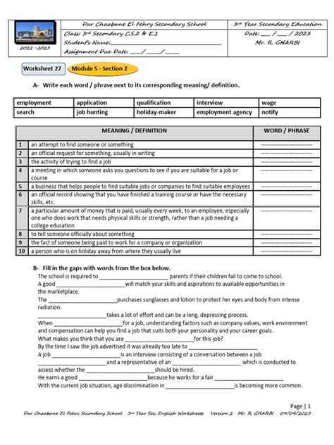 Worksheet 27module 5section 2listening Pdf Employment Labor