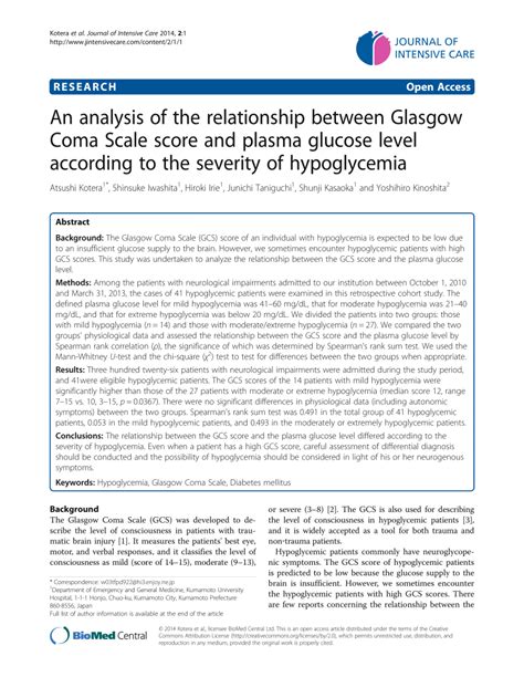 Pdf An Analysis Of The Relationship Between Glasgow Coma Scale Score
