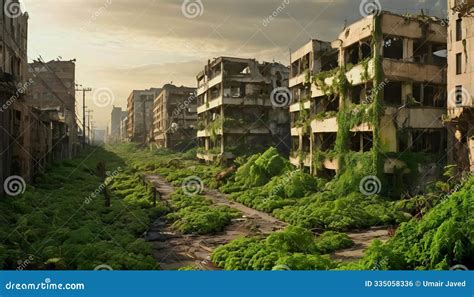 A Haunting Landscape Shows A Devastated City Overtaken By Nature