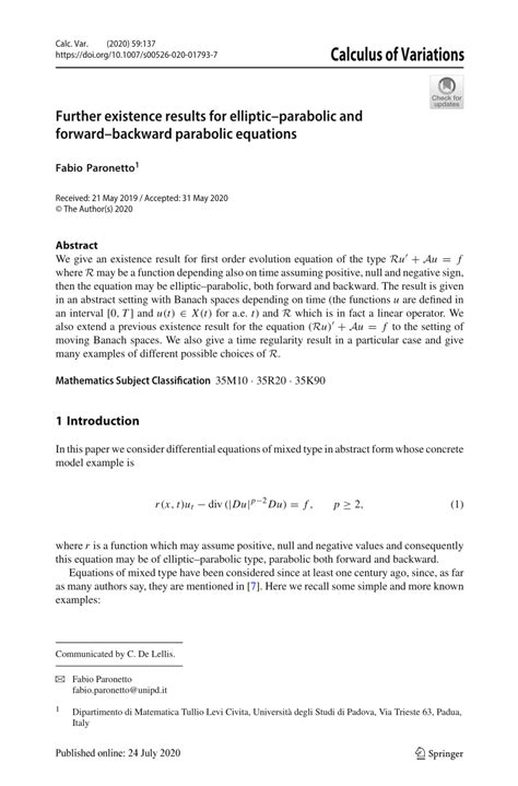 Pdf Further Existence Results For Elliptic Parabolic And Forward Backward Parabolic Equations