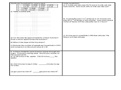Using Linear Models Worksheet For 11th Grade Lesson Planet