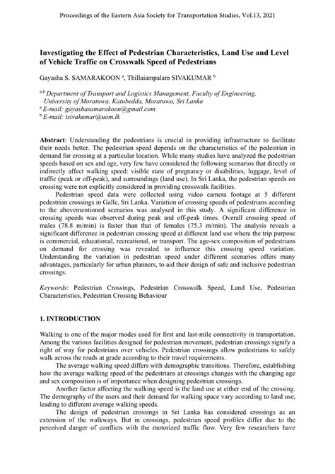 Pdf Investigating The Effect Of Pedestrian Characteristics Land Use And Level Of Vehicle